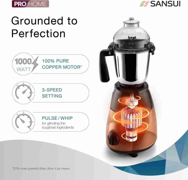 Sansui Colossus ProHome 1000 W Juicer Mixer Grinder (4 Jars, Copper ...