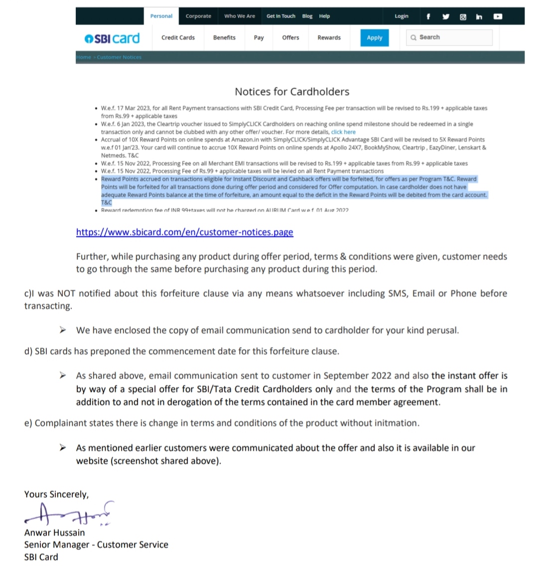 Statement DB – RP Forefeit For CBK Offer, SBI card reward debited, Why ...