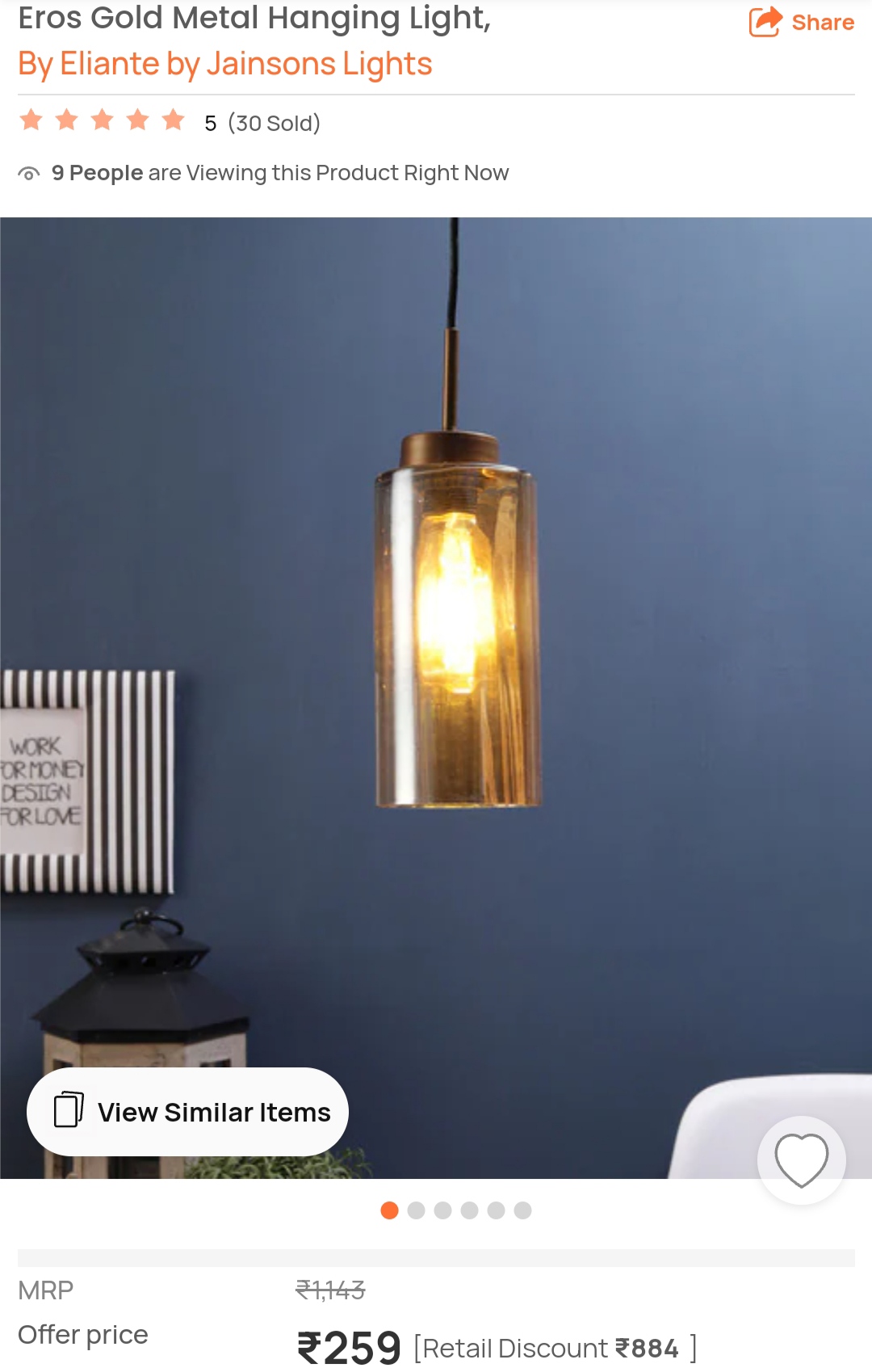 Eros Gold Metal Hanging Light, By Eliante by Jainsons Lights | DesiDime