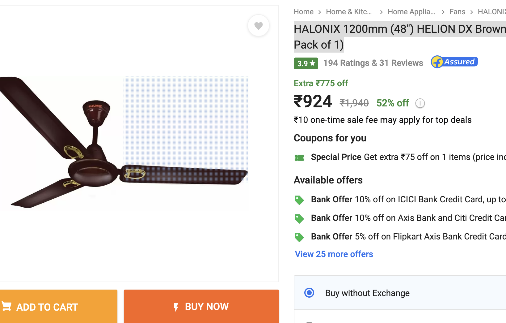 HALONIX 1200mm (48") HELION DX Brown 1200 mm Energy Saving 3 Blade ...