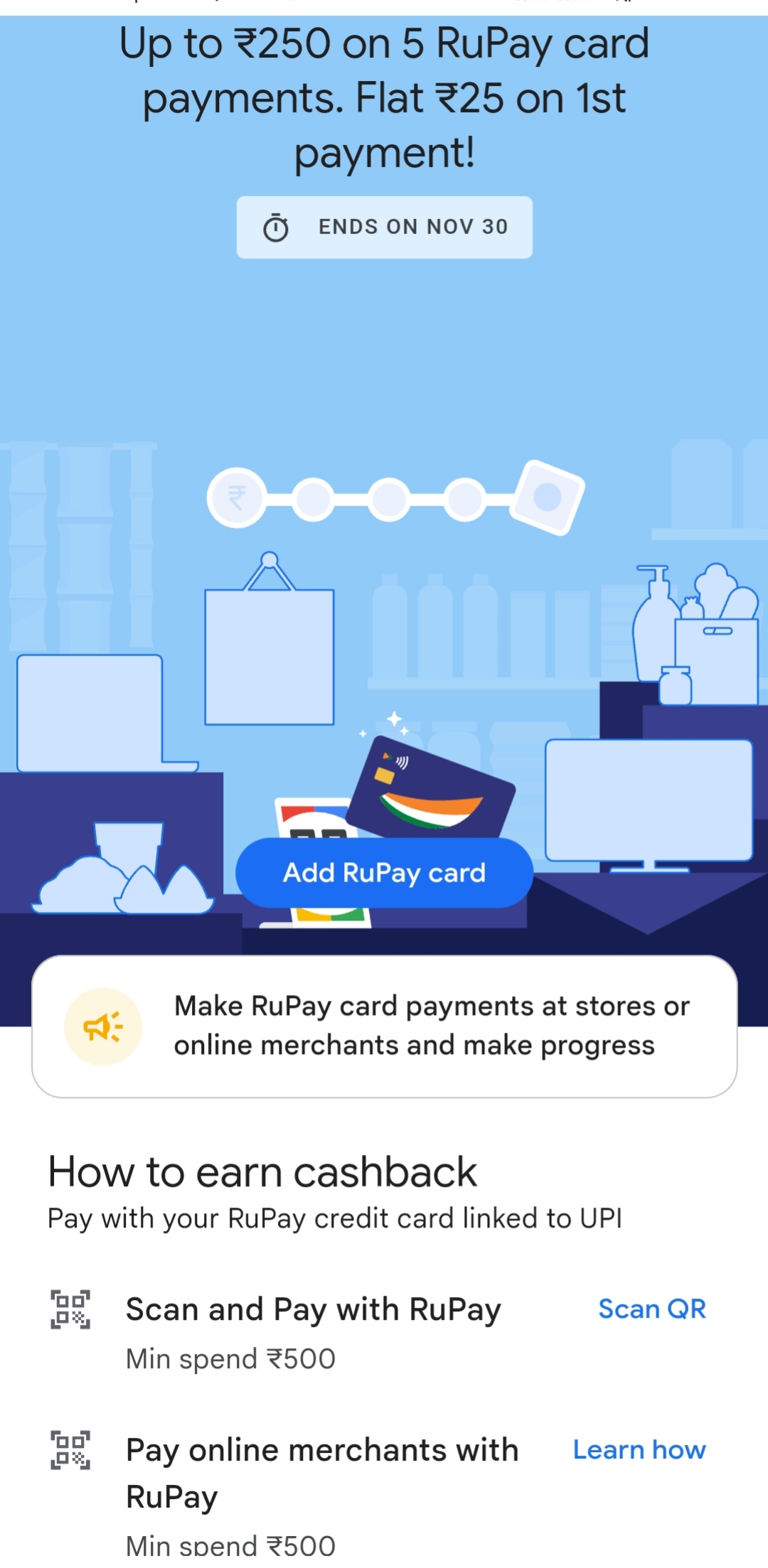 RuPay Credit Card link UPI users on GooglePay | Get Rs.25 - 250 CB (2 ...