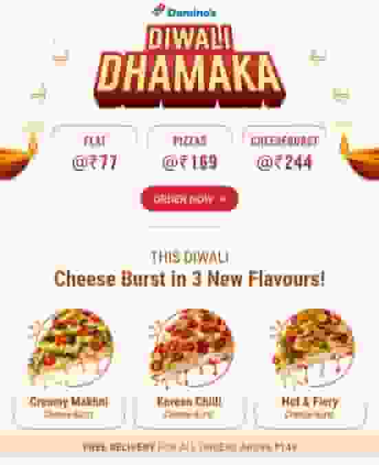 Domino's Diwali Dhamaka Offer: ₹77 Menu, Pizzas at ₹169, more! | DesiDime