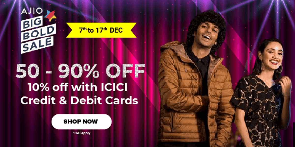 AJIO Big Bold Sale 2023 Offers : UPTO 90% Off + 10% Off