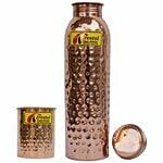 Frestol Copper Hammered Water Bottle with Glass (Bottle 950ml, Glass ...