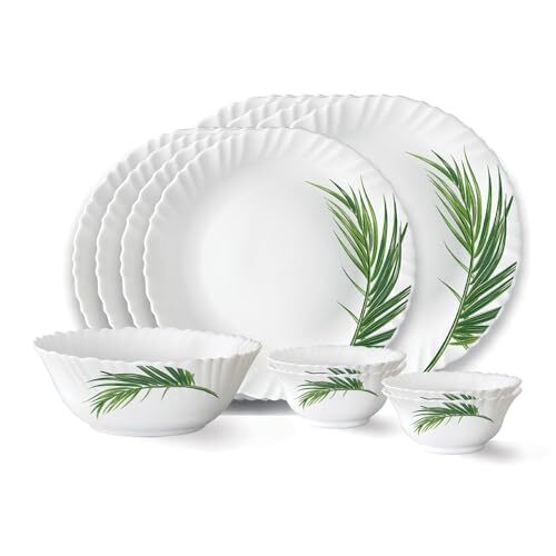 Larah by Borosil Crescent Fluted Series Opalware Dinner Set | 13 Pieces ...