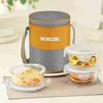 Borosil Zest Borosilicate Glass Lunchbox, 3pc Square Set (400ml Each ...